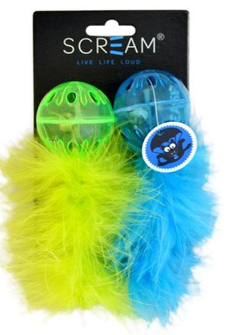 Scream Lattice Ball With Feather Toy - Green/blue – Cat Haven